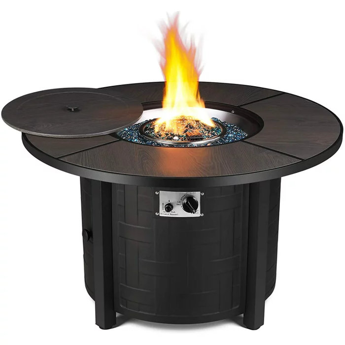 Red Barrel Studio® 42" Round 50000 Btu Propane Fire Pit Table With Rain Cover & Fire Glass ...